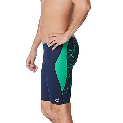 Speedo Men's Standard Swimsuit Jammer Endurance+ Printed Team Colors, Galactic Blue/Green, 32