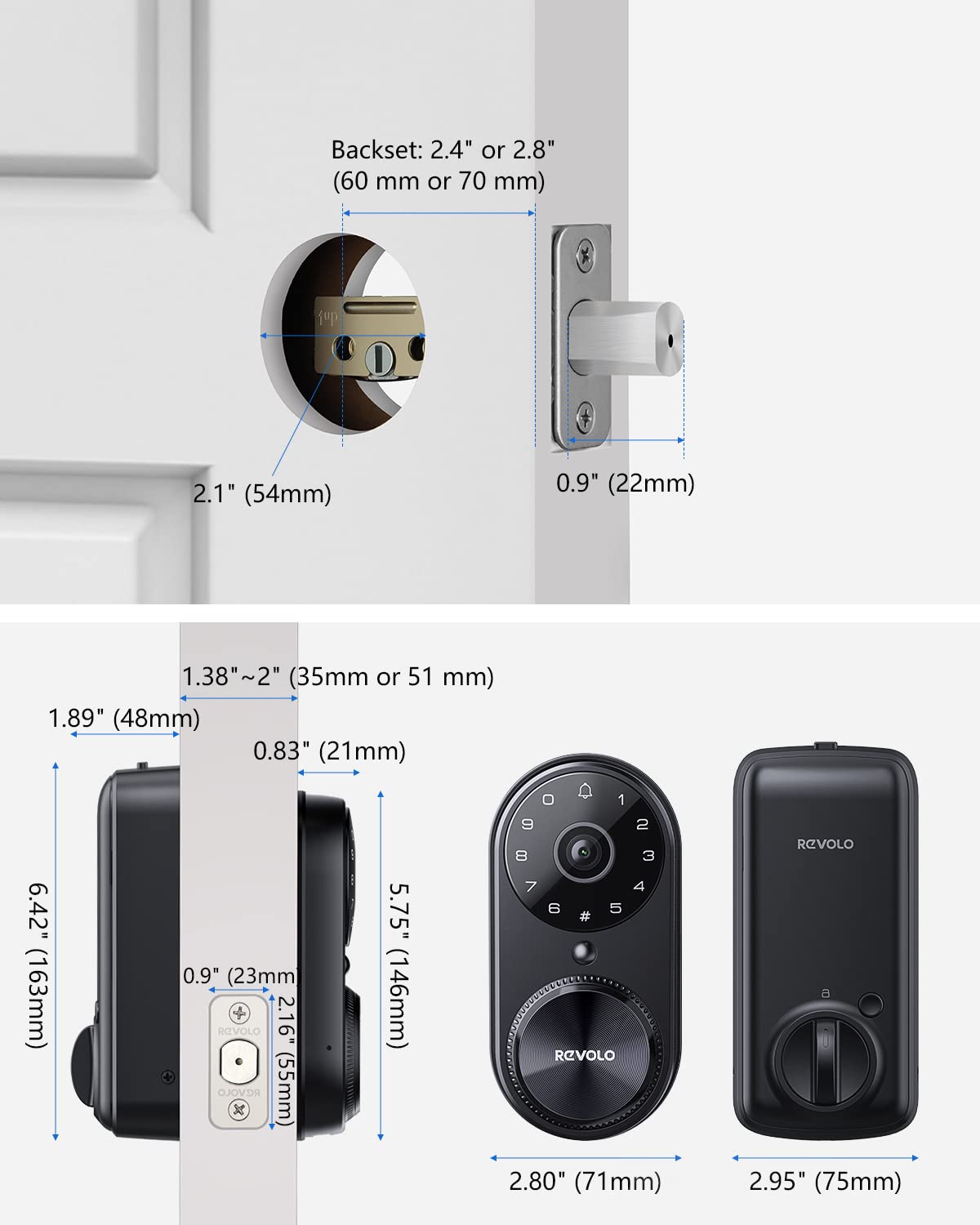 Revolo WFV01 Smart Lock with Camera, WiFi Smart Video Lock, Keyless Entry Door Lock, Doorbell Camera Wireless with Chime, Supports App Control, 1080P HD Video, Alexa Enable, Auto-Locking, Black