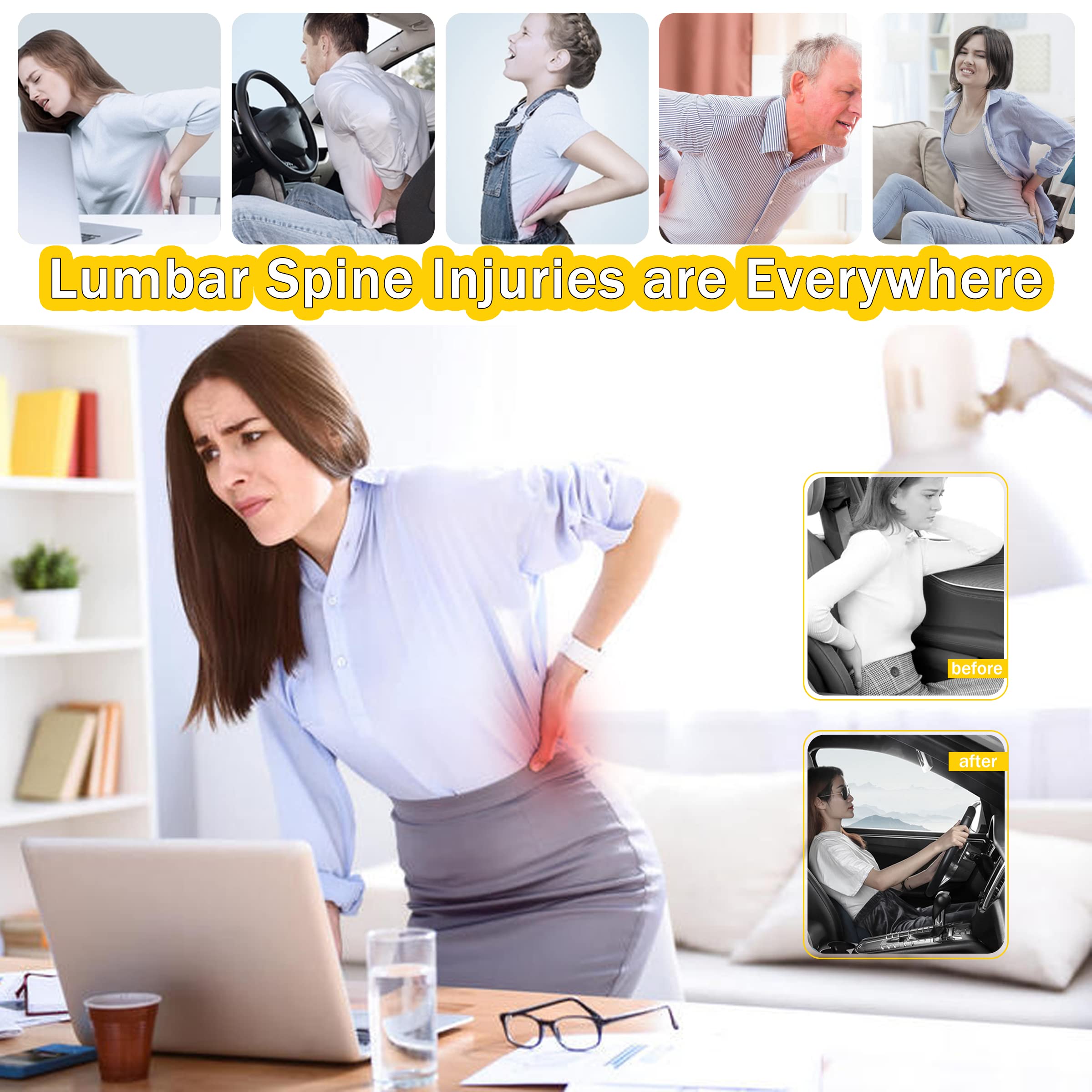 Super Comfy Lumbar Support Pillow for Office Chair and Car Seat, Removable Mesh Cover & Double Adjustable Straps, Ergonomic Memory Foam - Back Pillow for Back Pain Relief/Improving Sitting Posture