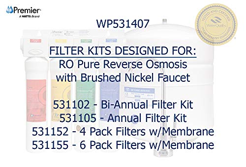 Watts Premier WP531407 RO Pure Reverse Osmosis Water Purifier System with Top-Mount Twist Faucet, Brushed Nickel, Standard