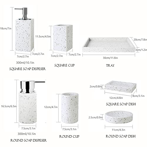 UTOYA Durable Marble Bathroom Accessory Set-5 Pcs,Round Soap Dispenser with Chrome Pump for Bathroom Kitchen Counter,Tumbler, Soap Dish,Tray Replacement