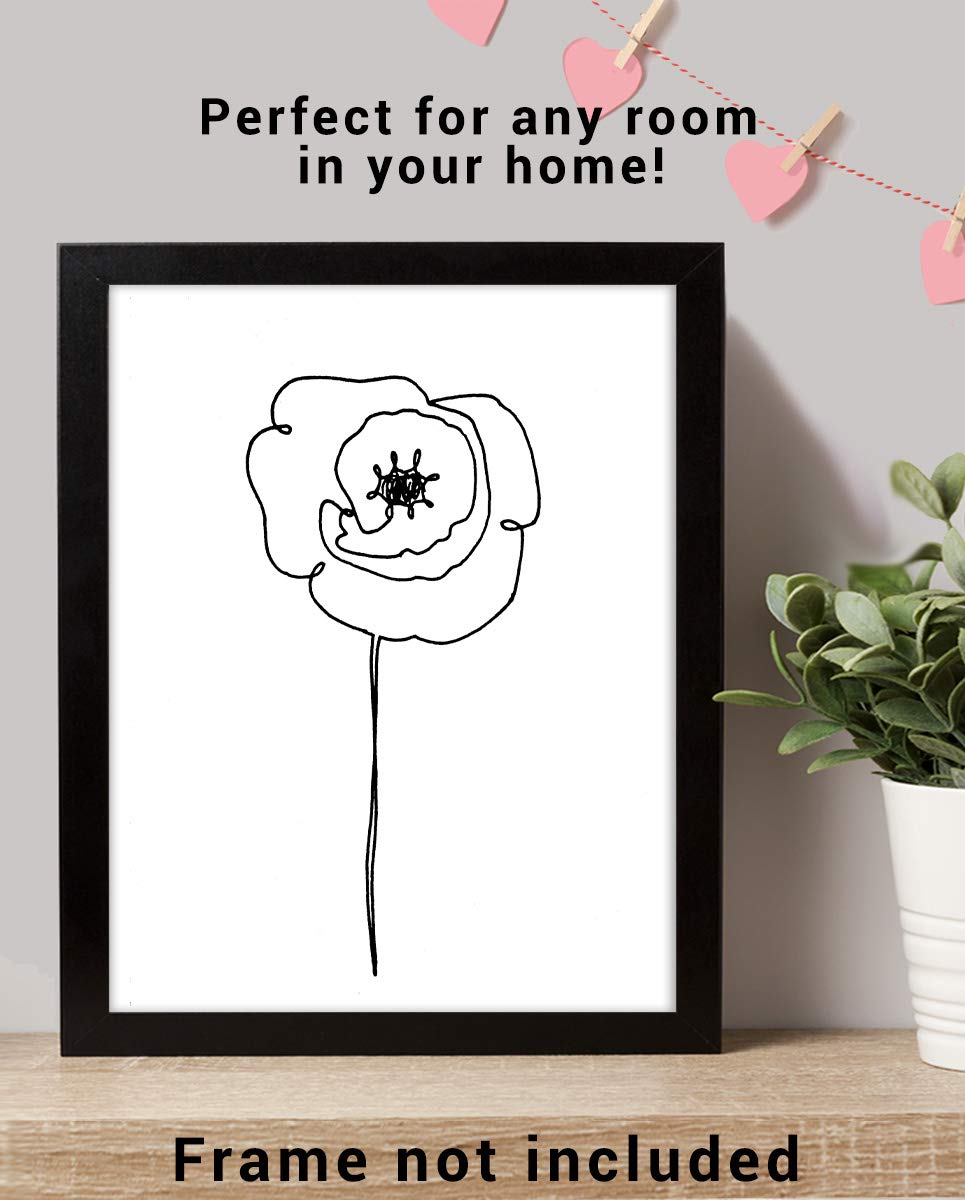 Poppy Flower Wall Art - 11x14 Unframed, Minimalist Black & White Decor Print - Makes a Great Gift Under $15 for Botanical, Floral Lovers