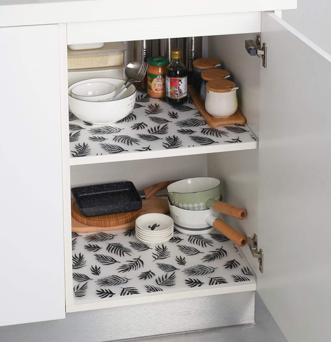 Shelf Liner for Kitchen Cabinets Non-Adhesive Leaf Drawer Liner Non-Slip Refrigerator Liner Waterproof Fridge Pad Cupboard Mat Easy Placemats, Ideal for Wire Pantry Bathroom, 17.7"× 59"