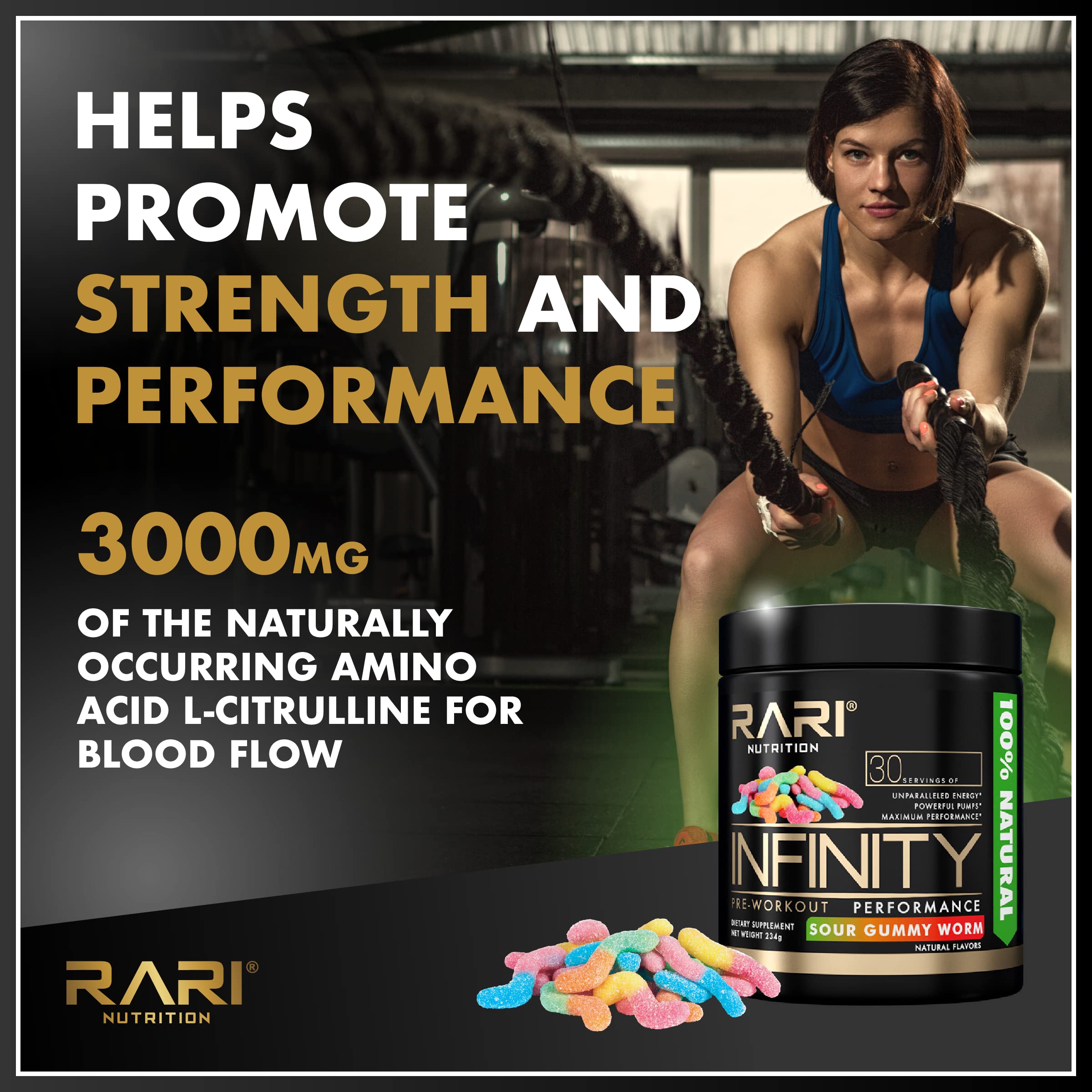 RARI Nutrition Infinity Pre Workout Performance - Pre workout for Women and Men, High-Performance Energy Powder - 30 Servings - Sour Gummy Worm