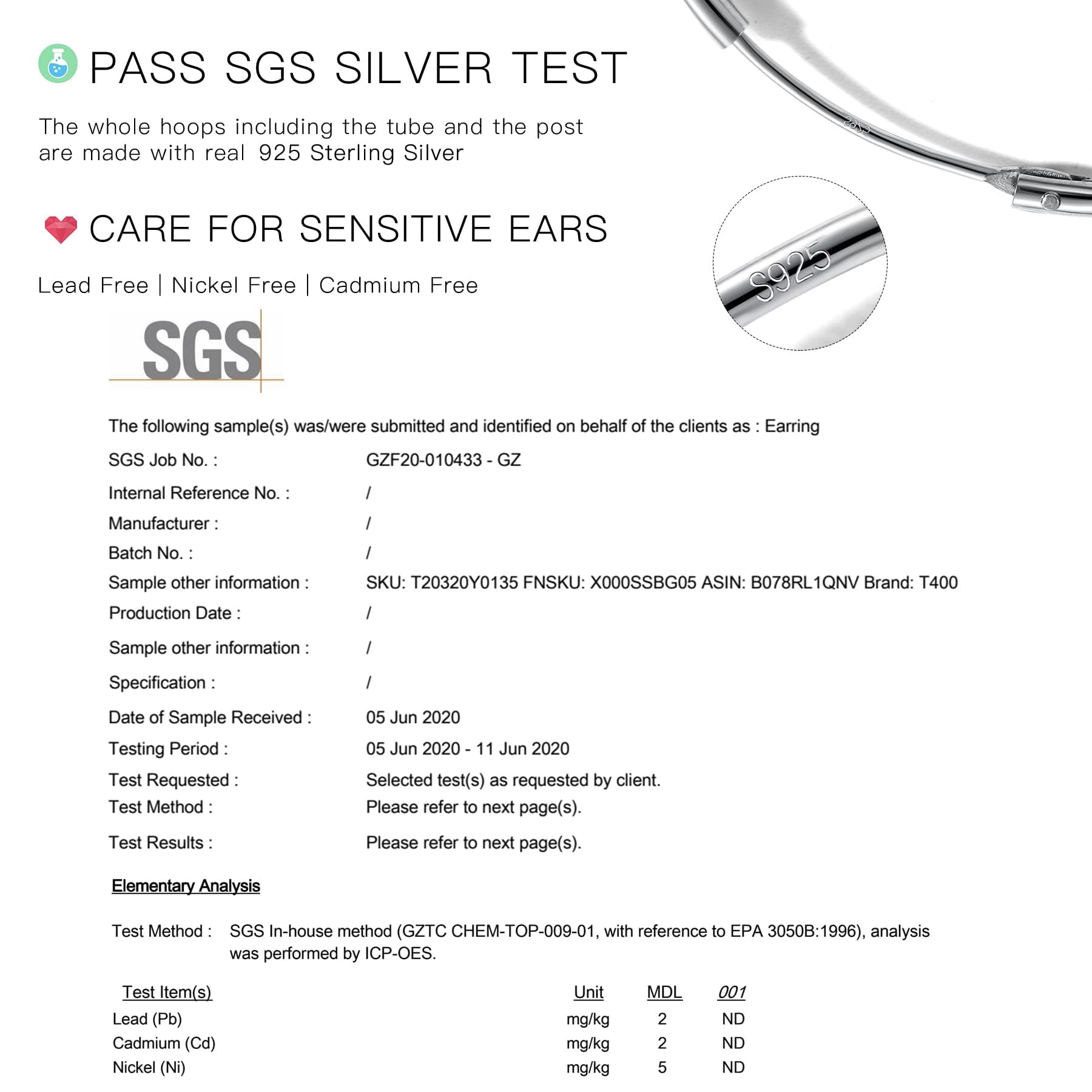 T400 925 Sterling Silver Hoops 2mm Diamond Cut Round Circle Lightweight Large Hoop Earrings 65 mm Gift for Women