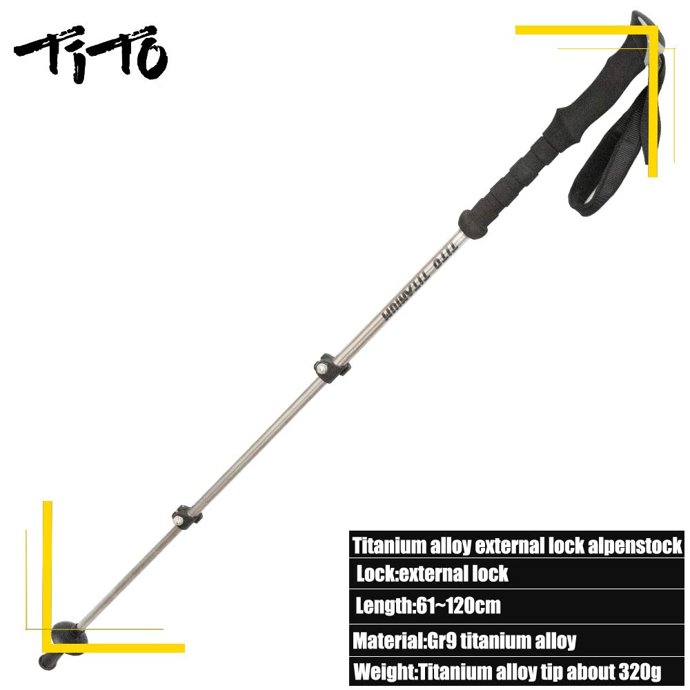 TiTo Titanium Trekking Pole Outdoor Camping GR9 Titanium Alloy Lightweight Hiking Telescopic Stick Walking Trekking Pole (Internal Wu Rod tip)