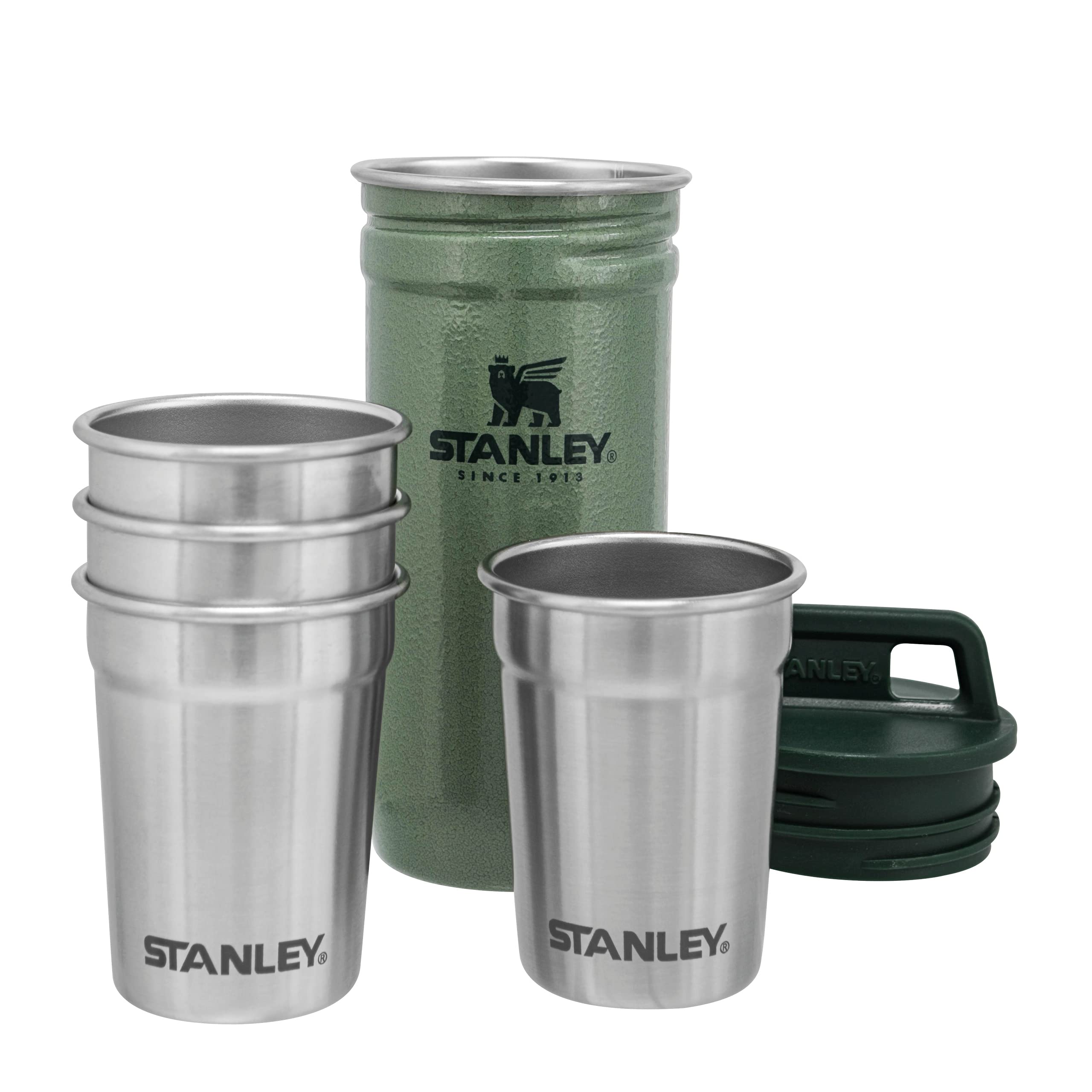 STANLEY Adventure Nesting Shot Glasses Set 0.59ML Hammertone Green – BPA Free Stainless Steel Shot Glasses - Packable Thanks to Nesting System - Dishwasher Safe