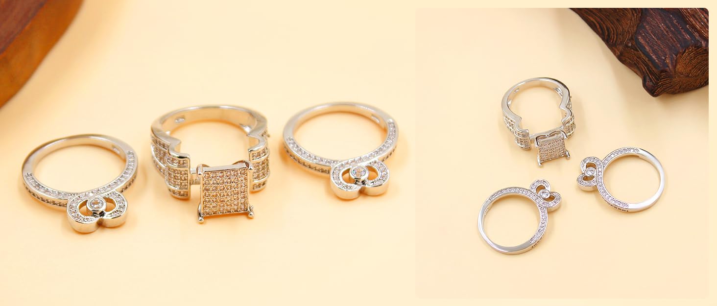 Uloveido Platinum Plated Hollow Stackable Rings Enhancers Wedding Engagement Heart Ring, 3Pcs Stacking Ring with Cubic Zirocnia for Women Anniversary Ring Gift (Size 8) Y451