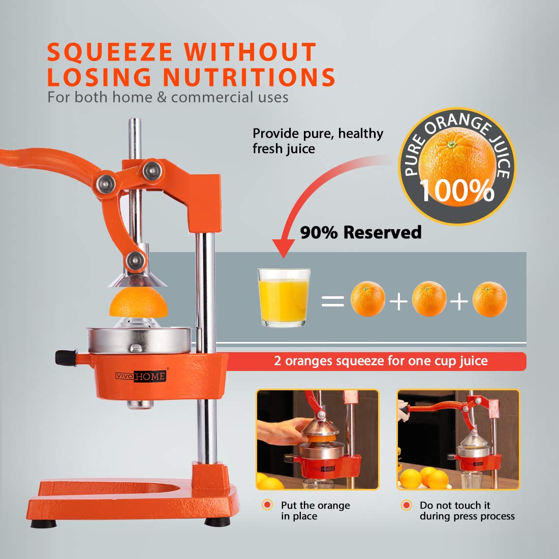 VIVOHOME Heavy Duty Commercial Manual Hand Press Citrus Orange Lemon Juicer Squeezer Machine