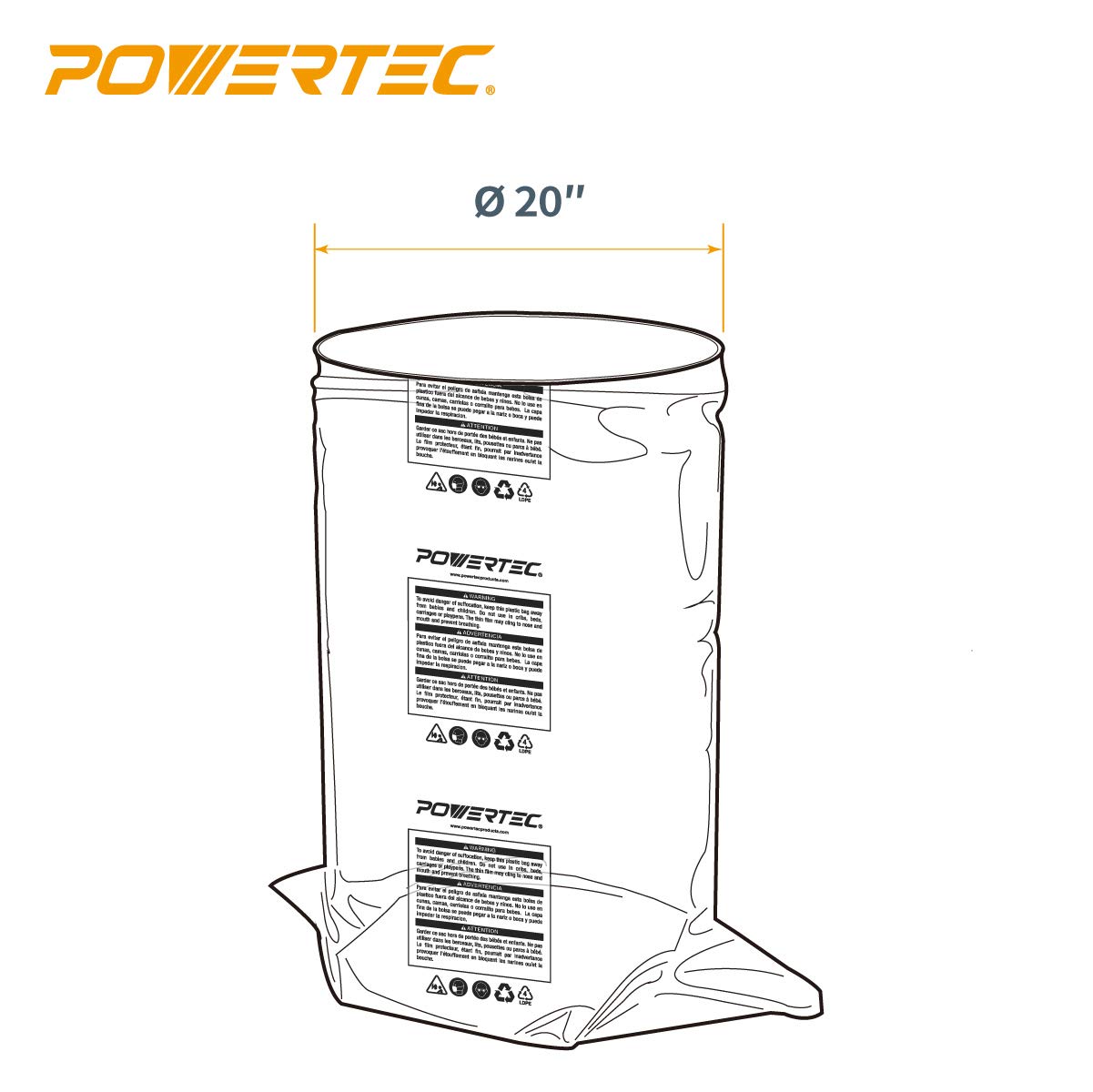 POWERTEC 70005 Dust Filter Bag for Wall Mount Dust Collectors, 3 Micron