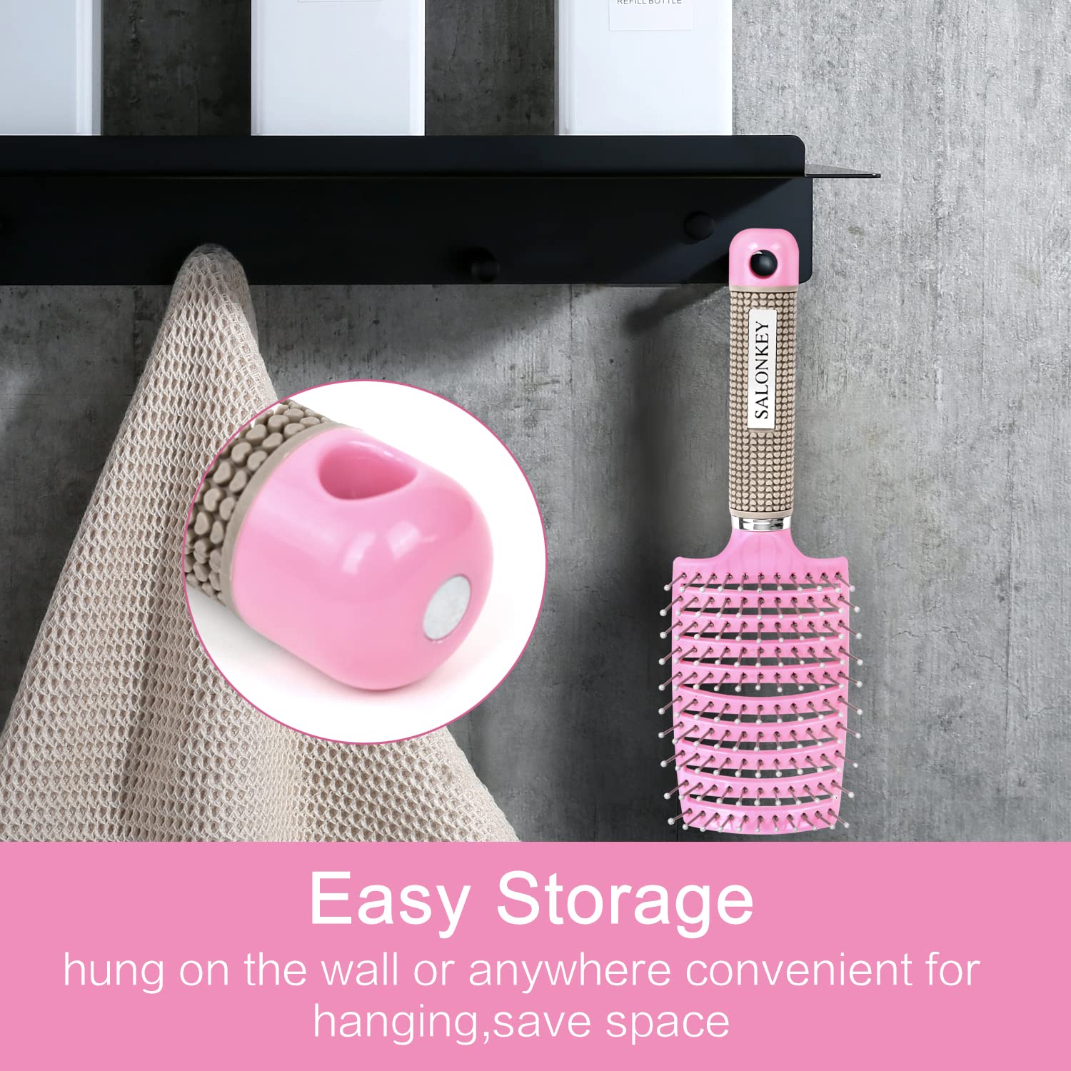 Professional Curved Vented Styling Hair Brush Barber Hairdressing Styling Tools Fast Drying Hair Detangling Massage Brushes (Pink)