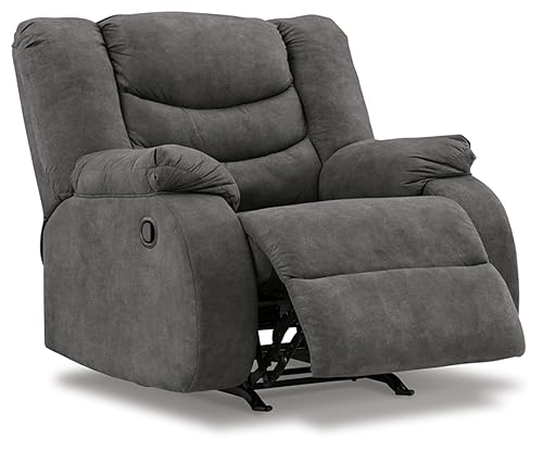 Signature Design by Ashley Partymate Contemporary Faux Leather Manual Rocker Recliner, Gray