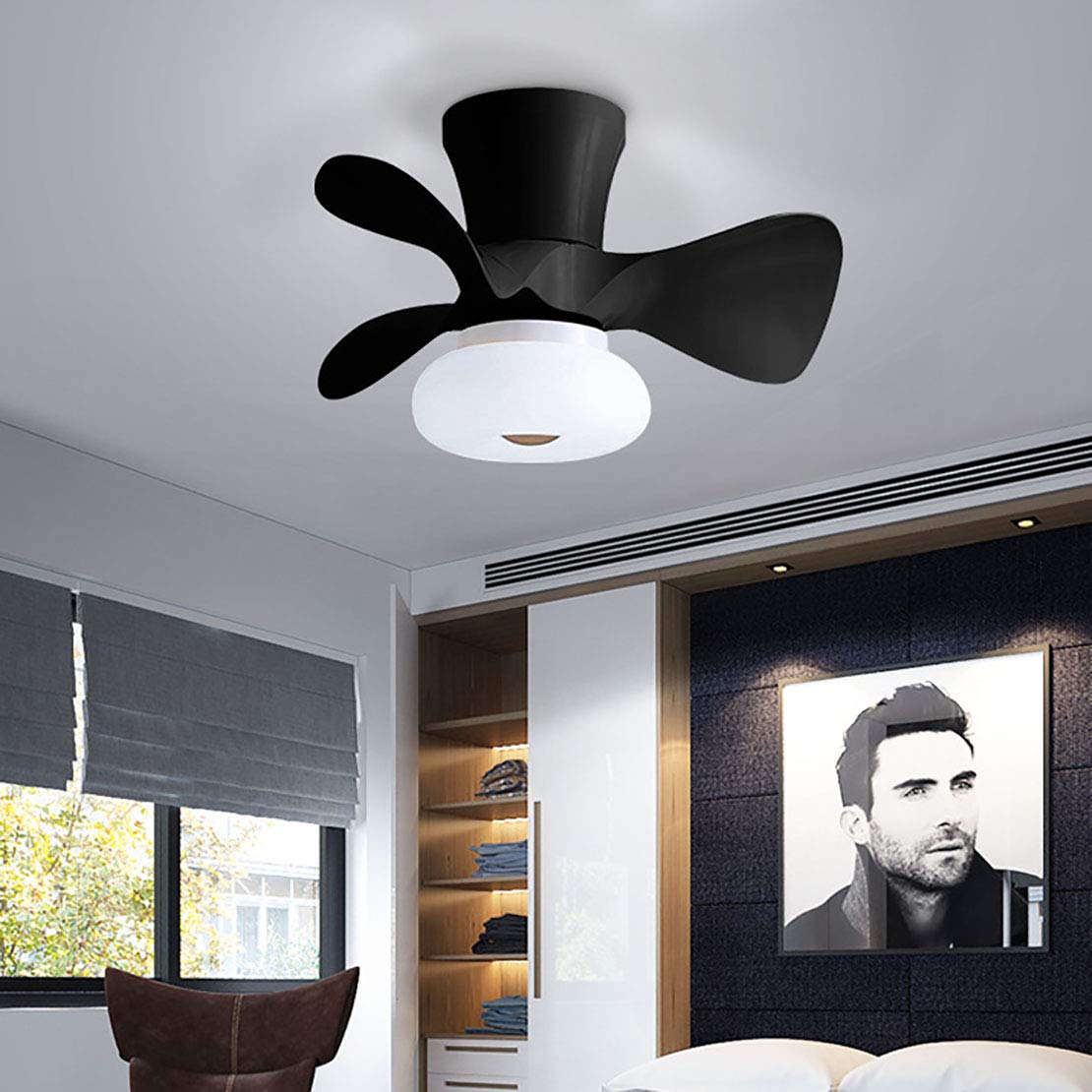 SEYFI Kids Bedroom Ceiling Fan with Light Reversible with Remote Control 6 Speeds Led Dimmable Fan Ceiling Light 64W with Timer Modern T Ceiling Fan Light