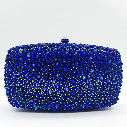 ZHUHW Women Blue Crystal Evening Clutch Purse and Handbag with Spikes Wedding Diamond Metal Clutches