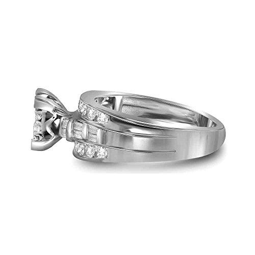 Size - 8.5-10k White Gold Diamond Engagement Wedding Ladies Womens Solitaire Emerald Shape Center Invisible Type Setting Princess, Round & Baguette Cut Diamond Ring 6mm (1/2 cttw)