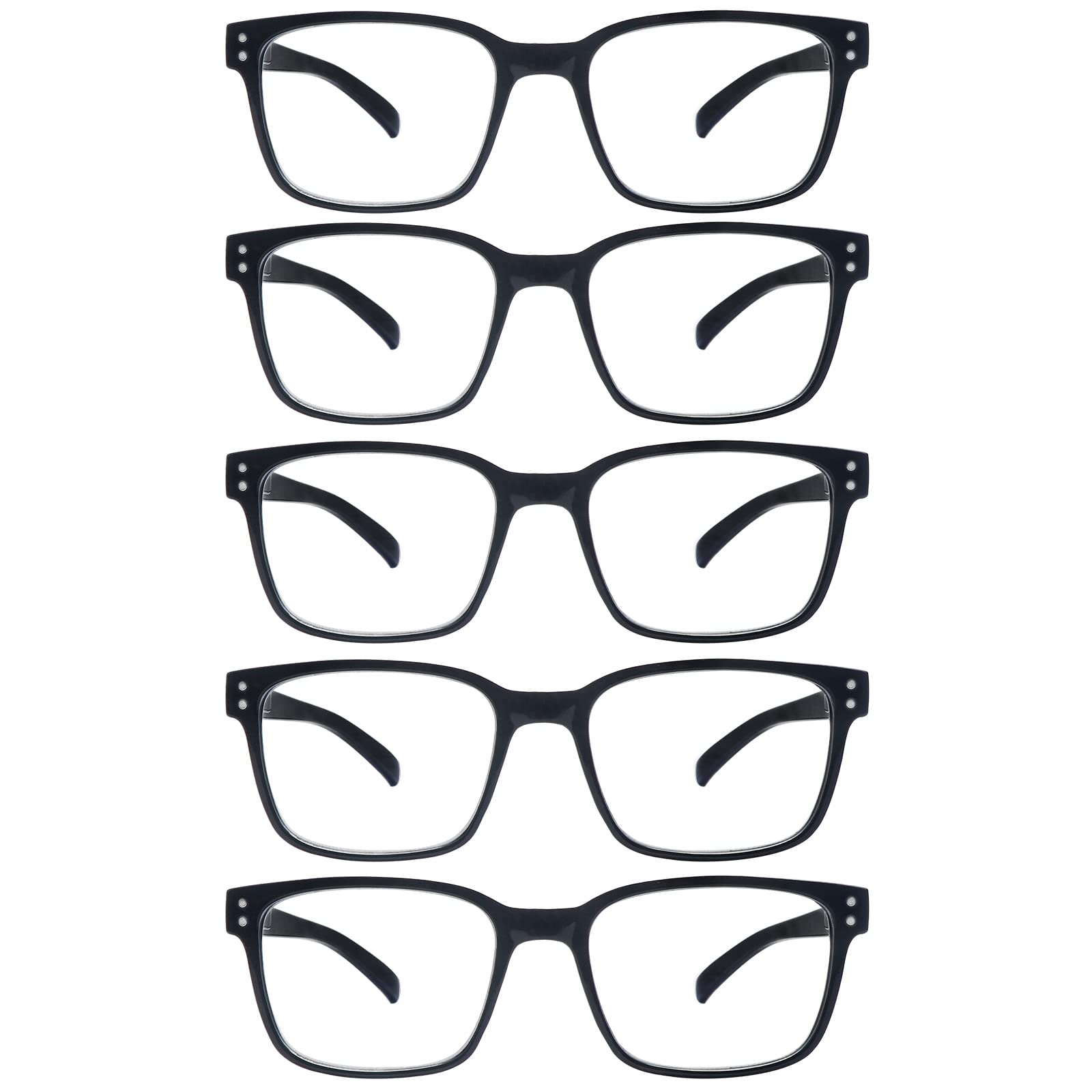 SIGVAN Blue Light Blocking Reading Glasses for Men Women Computer Spring Hinge Readers Square Frame Glasses 5 Packs (5 Black, 2.0)