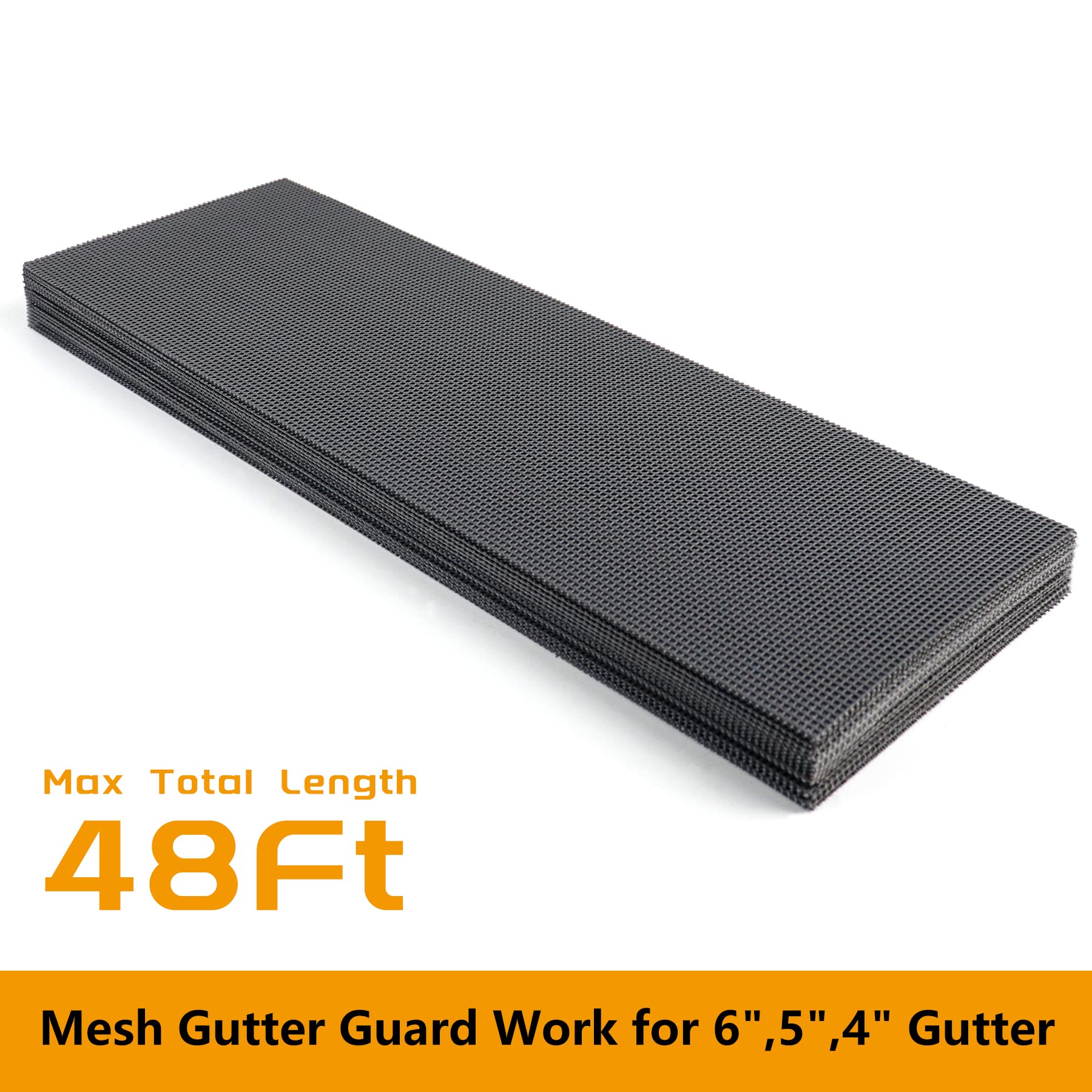 Powrocket Universal Sizes Stainless Steel Micro Mesh Gutter Guard Leaf Protection,Work for 6'',5'',4'' Gutter,Prevents Roof Clogged Downspouts,Easy to Work with and DIY,Total Covers 48Ft,Dark Grey