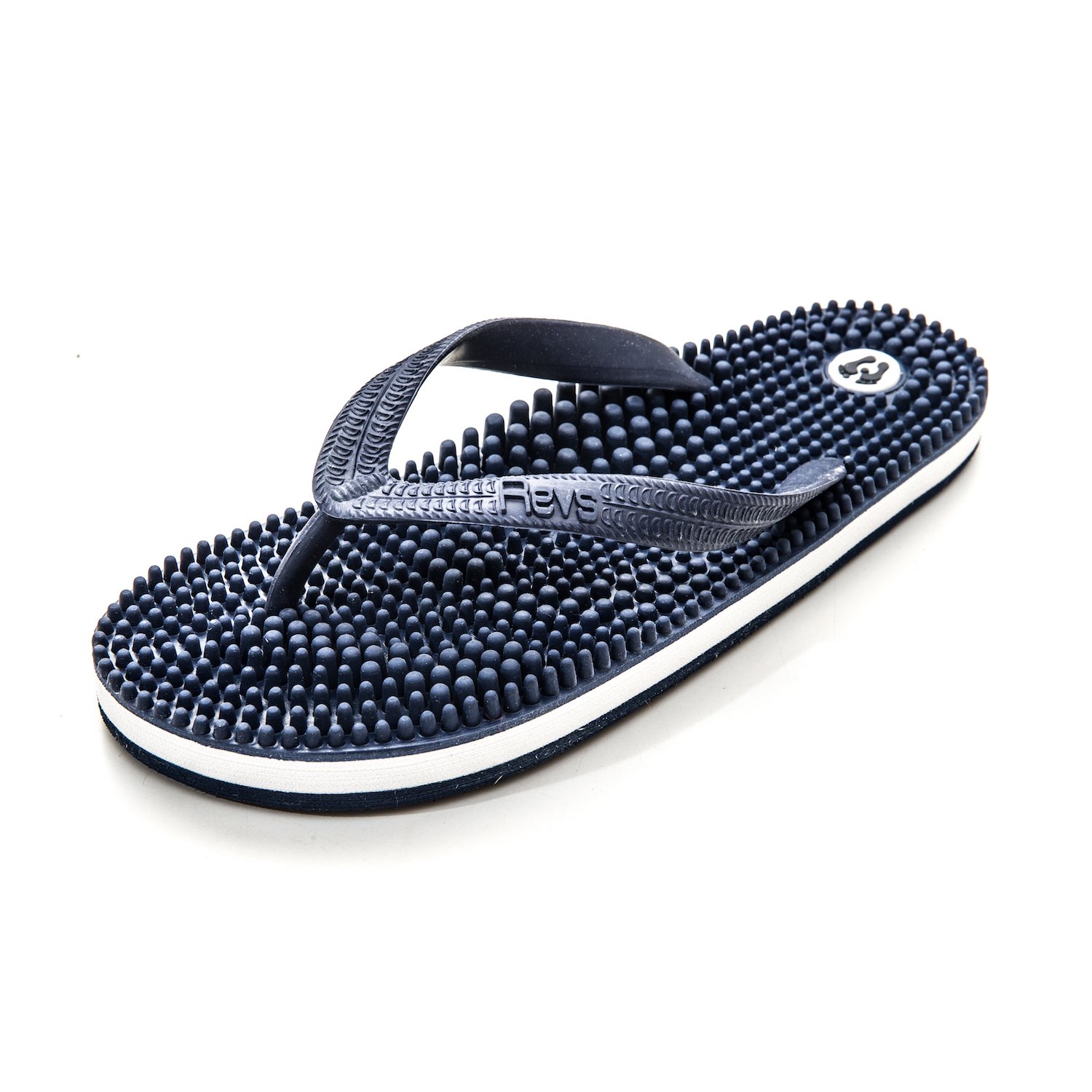 Revs - Lights - Men's and Women's Reflexology Massage Flip Flops, Navy, US7 Women/US6 Men
