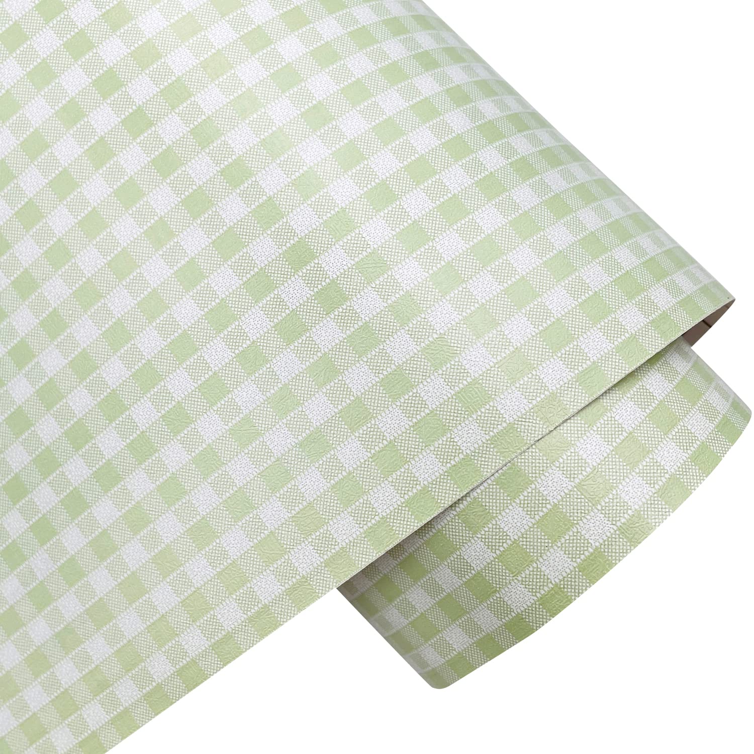 Yifasy 19.7 Feet Roll Green Plaid Shelf Liner Peel and Stick Furniture Shelving Paper Vinyl Wallpaper Cabinet Sticker (M-236.2x17.7 Inch)