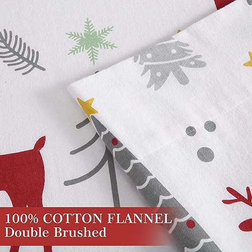 STARBEDIA Christmas Sheets Full, 100% Cotton Flannel Holiday Bed Sheet Set, Deep Pocket Fitted Sheet, Soft Warm Brushed Christmas Sheet (Full Size, Christmas Forest Deer)