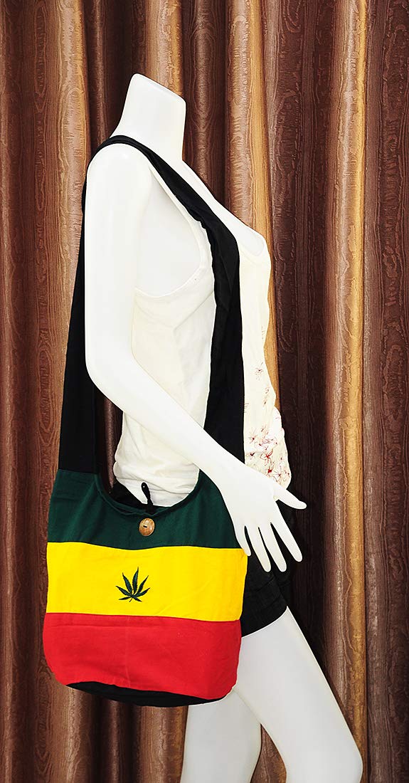 Thai Hippie Hobo Sling Crossbody Shoulder Bag Purse Handmade Zip Jamaica Raggae Rasta Hemp Cotton Gypsy Boho Messenger Medium M1905