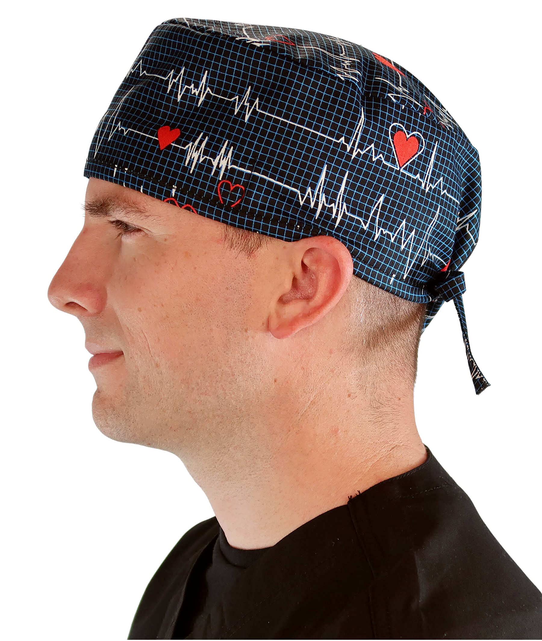 Sparkling EARTH Heartbeats on Navy - Unisex Classic Surgical Style Scrub Working Cap - Built in Sweatband- 100% Cotton - Made in The USA!
