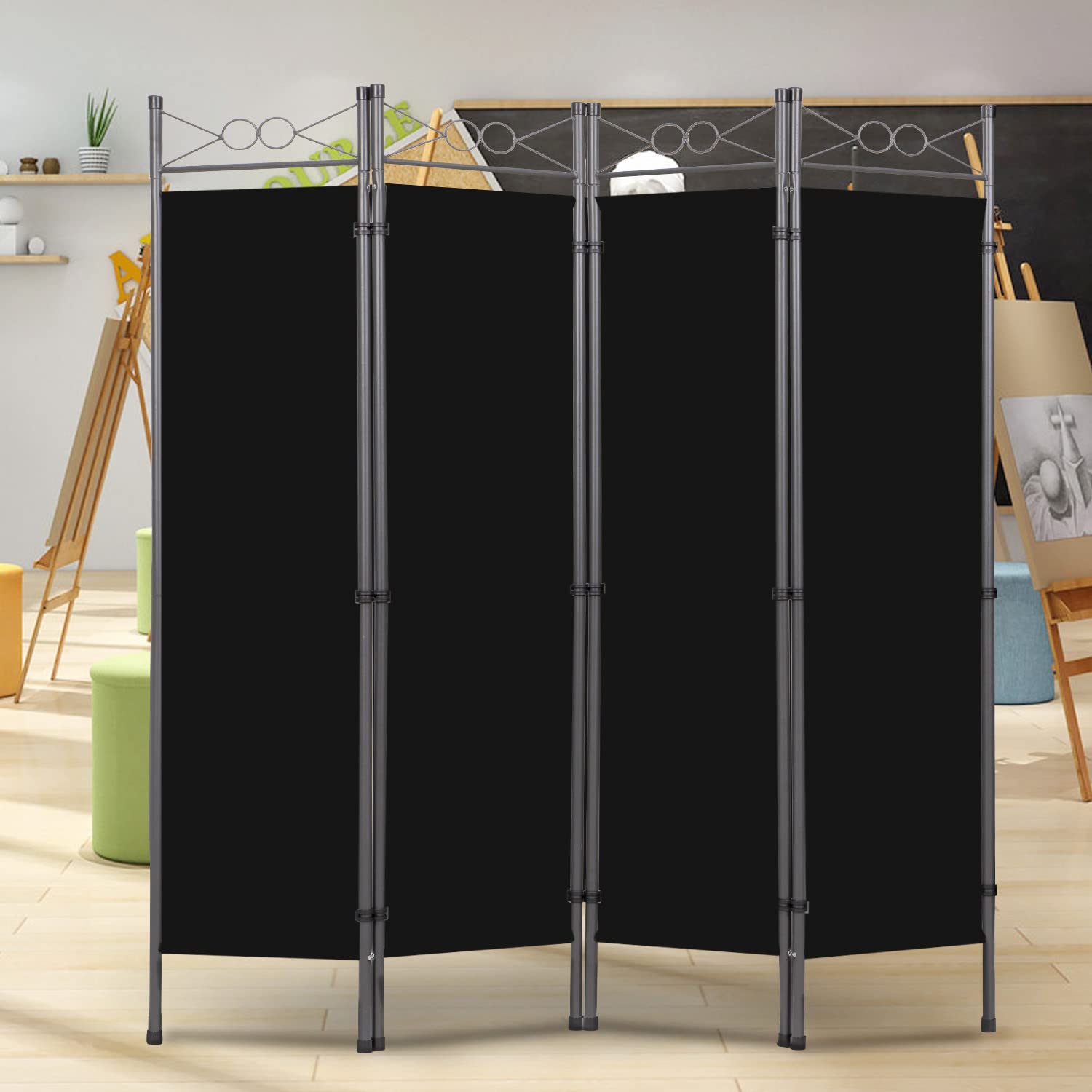Room Divider 4 Panel Tall Room Dividers and Folding Privacy Screens, 6 Ft Indoor Divider Room Fabric Panel W/Matel Frame, Freestanding Wall Divider Screen Partition Room Dividers for Bedroom Office