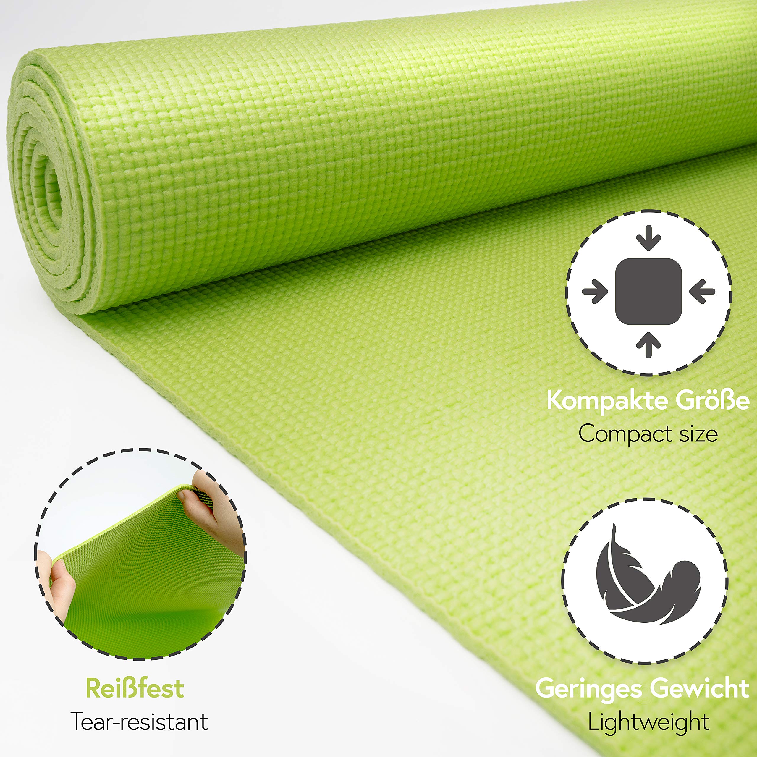 POWRX Yoga Mat with Bag | Exercise mat for workout | Non-slip large yoga mat for women, 68" x 24" Green, 0.15 Inches Thickness
