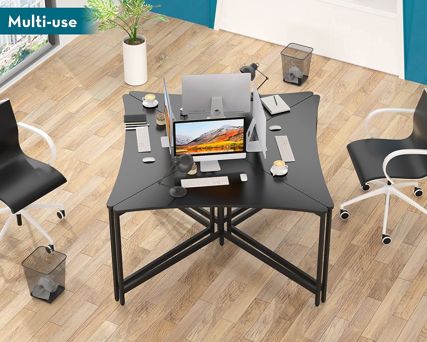 SAYGOER Industrial Corner Desk Triangle Computer Desk for Small Spaces Home Office Workstation Laptop Gaming Table Study Writing Student Desk, Black