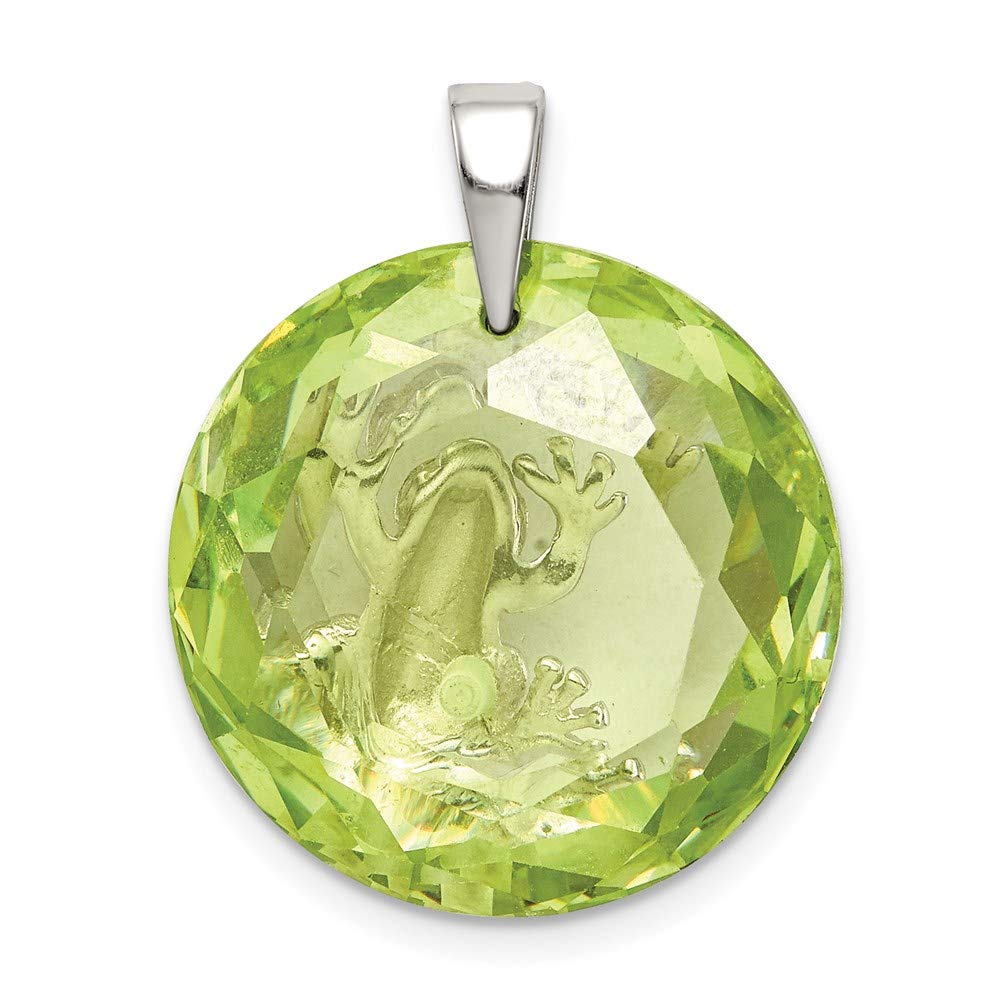 Sterling Silver Rhodium-plated Green CZ Frog Pendant QQP1014