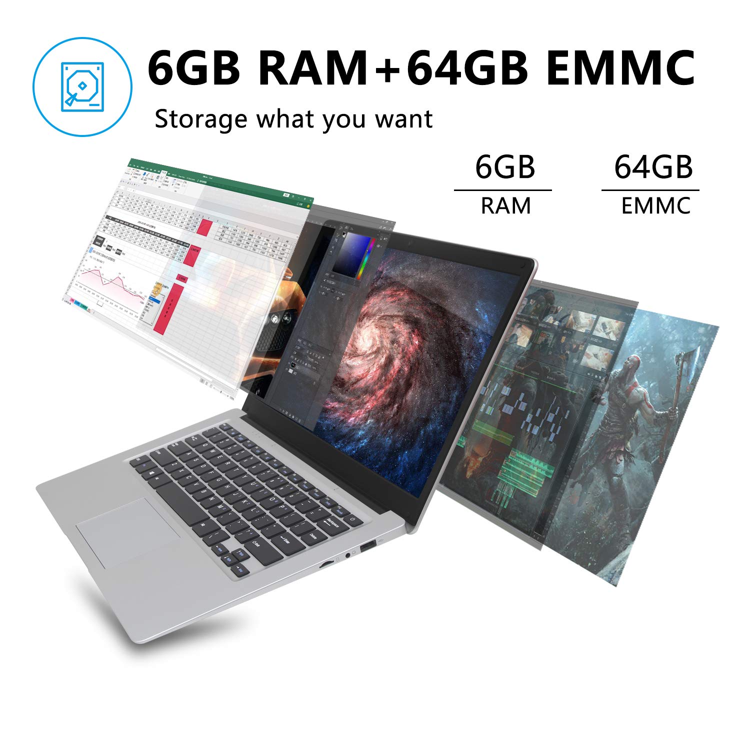 YITAOERA Laptop 14.1 inch Notebook Computer, IPS Display, 64-bit Quad-core celeron_j3455 Processor, 6GB RAM, 128GB SSD ROM, scalable 1TB SSD Solid State Drive,Windows 10 OS