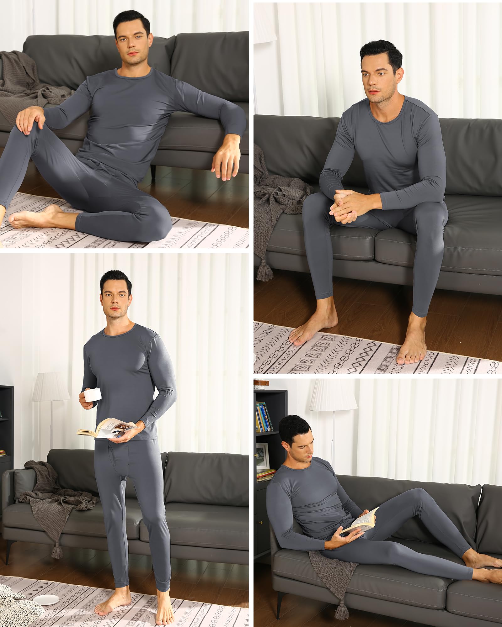 ViCherub Thermal Underwear for Men Fleece Lined Long Johns Thermals Top and Bottom Set Base Layer for Cold Weather Charcoal M