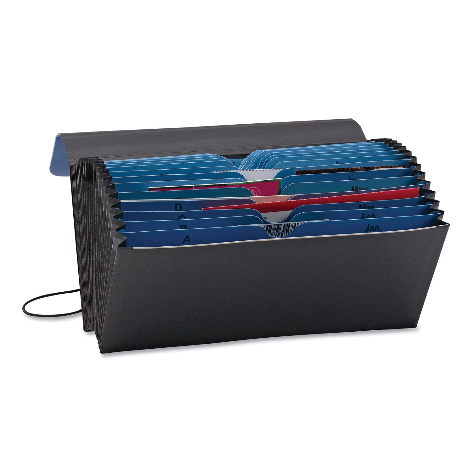 Smead Two-Way Handy Organizer File, 21 Pockets, Alphabetic (A-Z) and Monthly (Jan-Dec), Flap and Elastic Cord Closure, Blue/Black (70506)