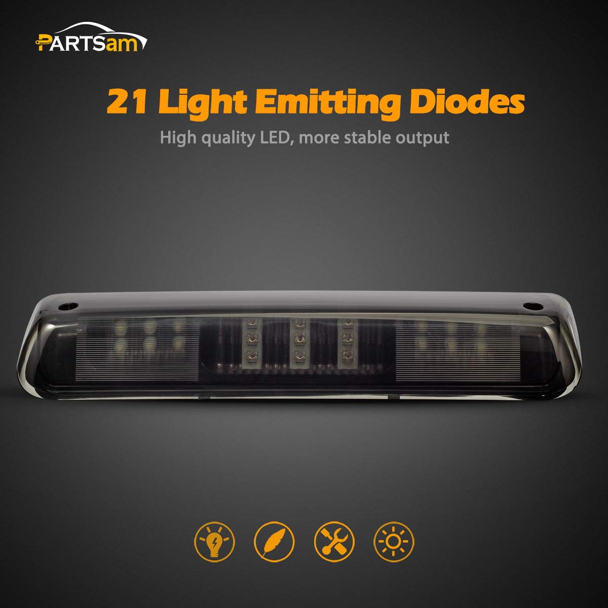 Partsam High Mount Stop Lights Third 3rd Brake Lights Replacement for Ford F150 F-150 04-08 2004 2005 2006 2007 2008 Smoked LED Rear Cab Roof Center Mount Brake Stop Tail Cargo Light Lamp