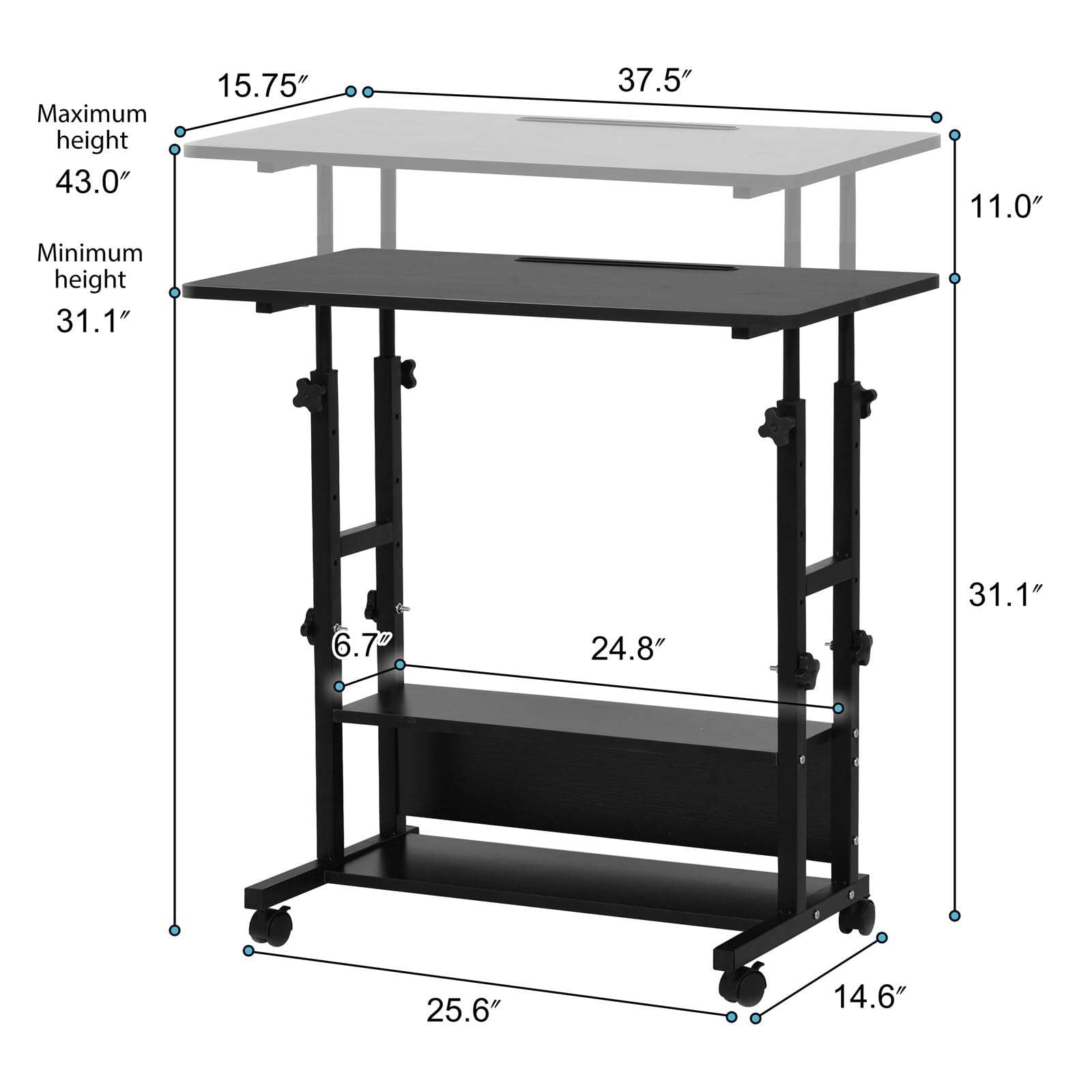 Small Standing Desk Adjustable Height, Mobile Stand Up Desk with Wheels, 32 Inch Portable Rolling Desk Small Computer Desk, Portable Laptop Desk Standing Table Sit Stand Home Office Desks Black