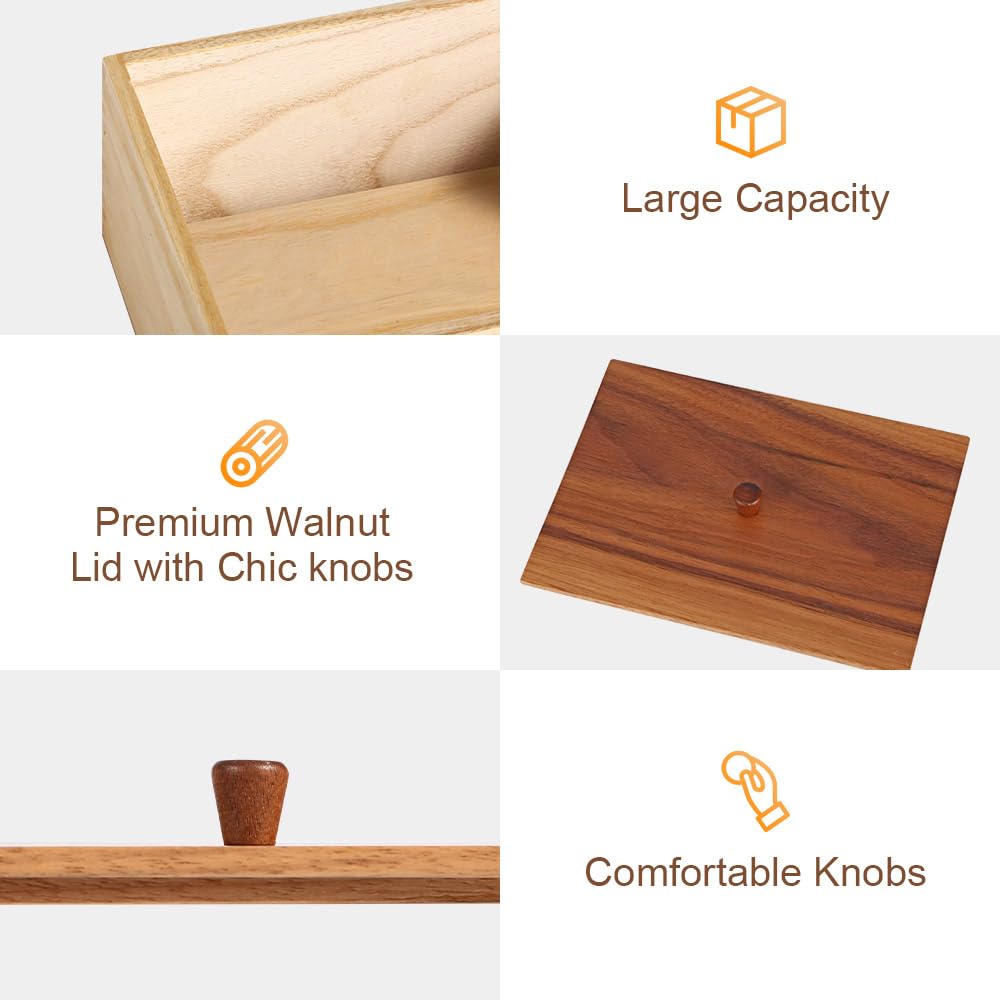 RiLiKar Wood Coffee Pod Holder Storage Box Organizer with Lid Large Capacity Coffee Station Organizer for Countertop Modern Coffee Storage Container Coffee Bar Accessories Organizer (Rectangle)