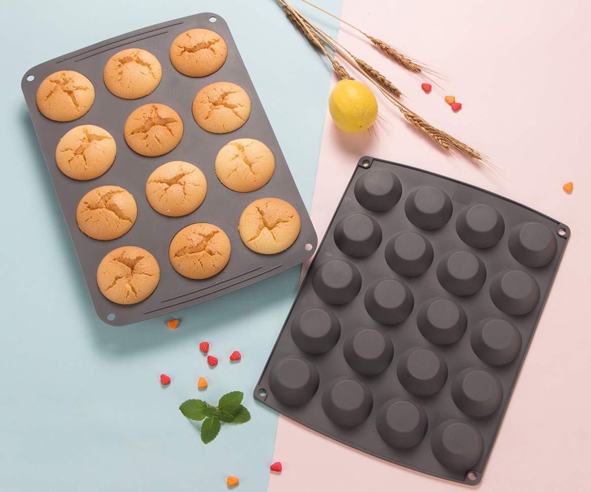 Webake Silicone Cake Mold Set of 2 For Mini Muffin Standard Size Muffin for Peanut Butter Fat Bomb Egg Bites Cupcake Pan