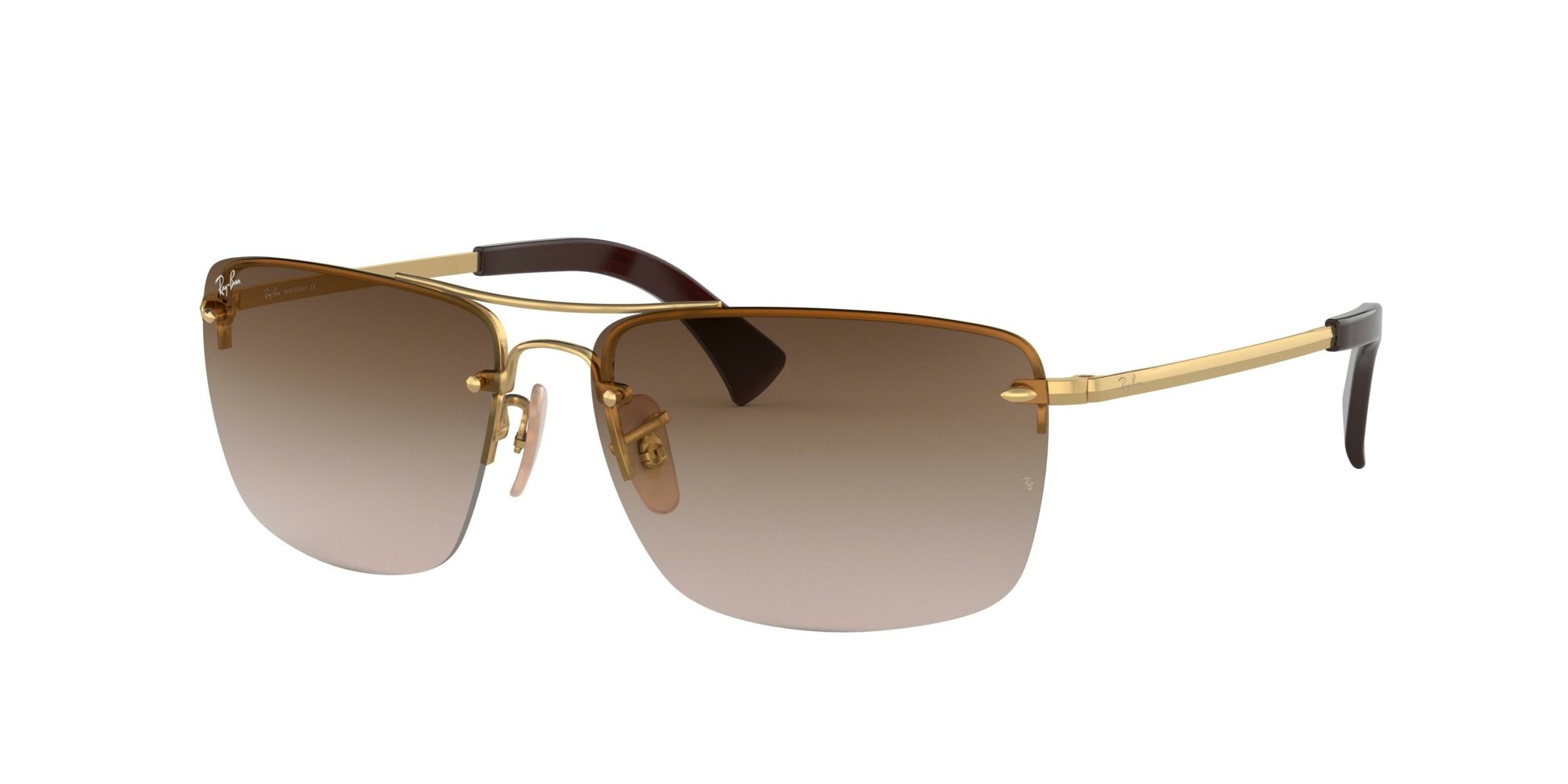 Ray-Ban Men's Rb3607 Rectangular Sunglasses, Gold/Brown Gradient Dark Brown, 61 mm