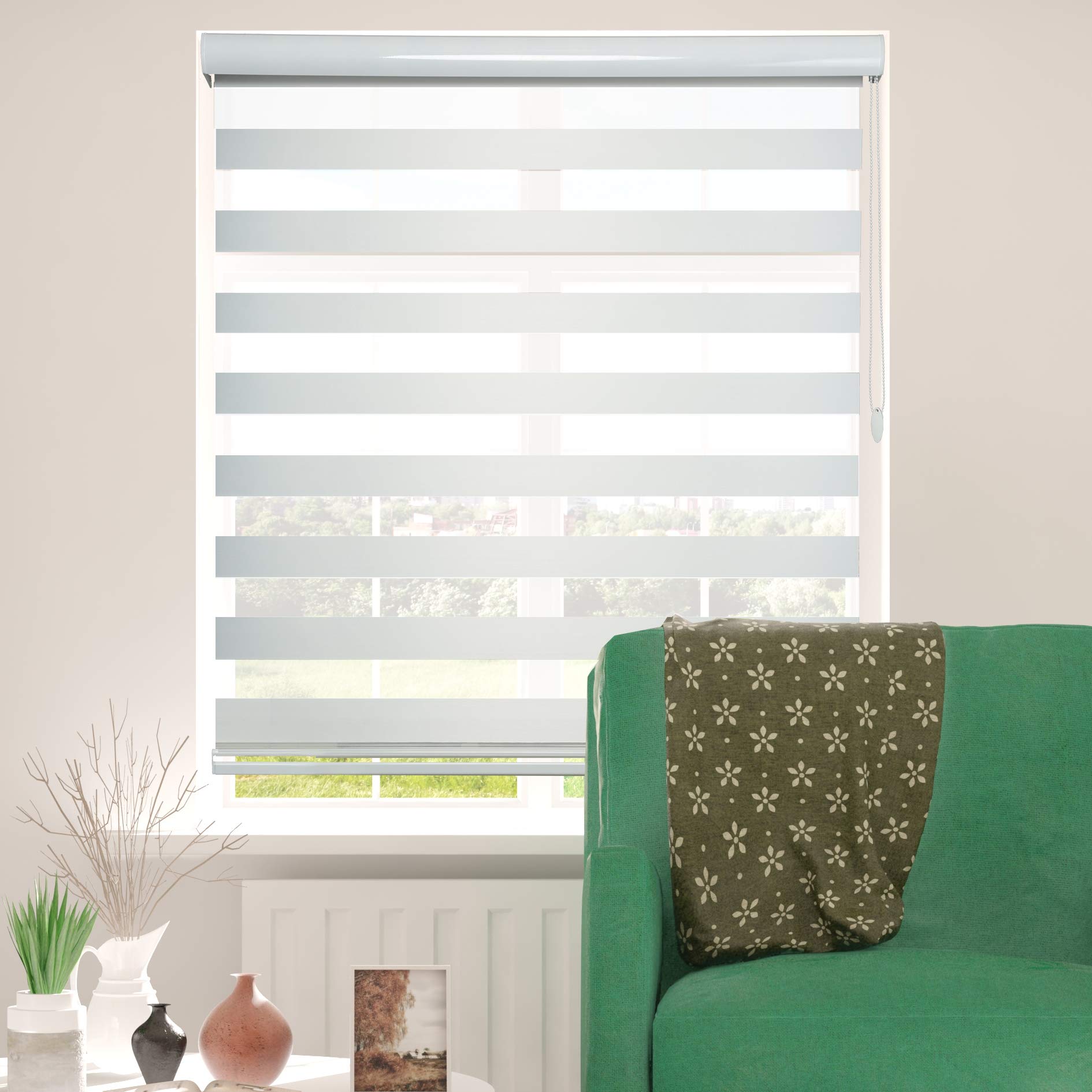 ShadesU Custom Size Zebra Blinds Zebra Blind for Window Privacy Light Filtering Shades (Non Cordless) (Maxium Height 72inch) (White Color)(Width 52 inch)