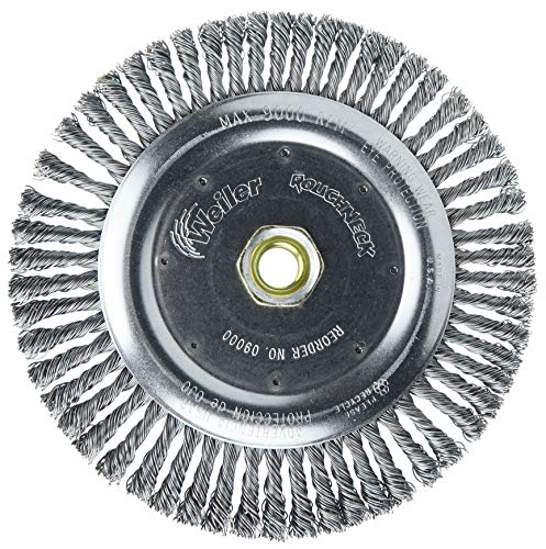 Weiler 09000 Roughneck 7" Root Pass Weld Cleaning Brush, .020" Steel Wire Fill, 5/8"-11 Unc Nut, Made in the USA, 56 Knots
