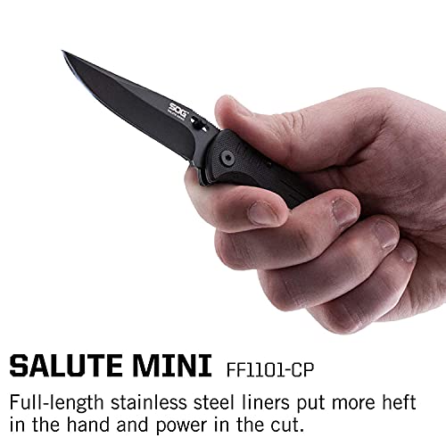 SOG Folding Knife Pocket Knife β Salute Mini Tactical Knife, Hunting Knife, Flipper Knife with 3.1 Inch Clip Point, EDC Knife Pocket Clip (FF1101-CP)