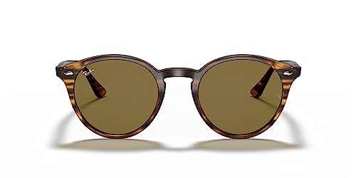 Ray-Ban RB2180 Round Sunglasses, Striped Red Havana/Dark Brown, 49 mm