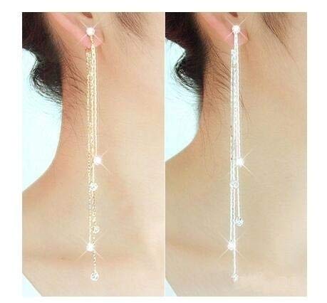 XINSHUN Women's Linear Long Tassels Diamante Rhinestone Dangle Party Eardrop Earrings Silver One Size