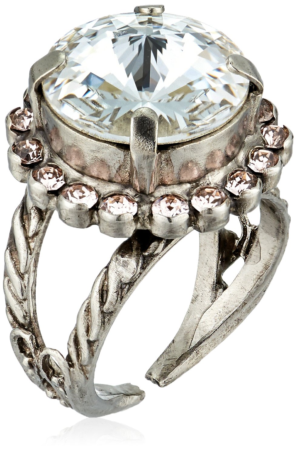 Sorrelli Womens Snow Bunny Round Cut Cocktail Ring, Clear/Pink, 1