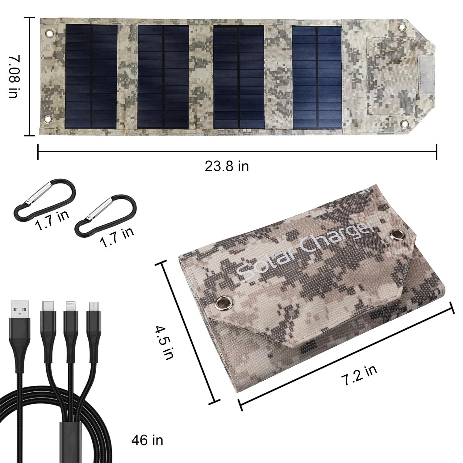 Solar charger 50W, 3 Interface Portable Solar Panel Cell Phone Charger, Large Capacity Solar Battery, Foldable,Suitable for Smart Phones, Tablets and Hiking, Camping