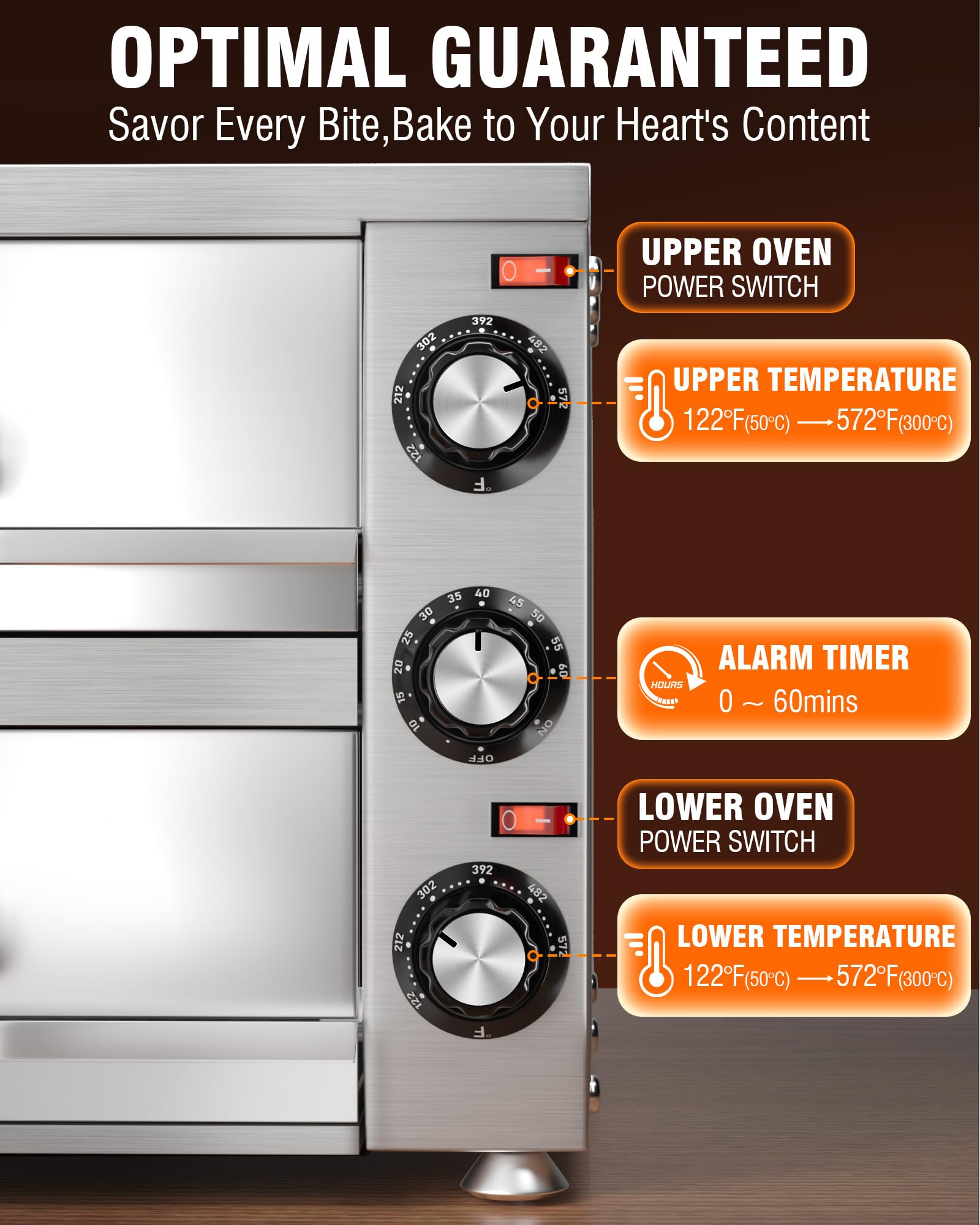 PYY Countertop Pizza Oven Electric Indoor Pizza Oven Commercial Stainless Steel 2-Layers Pizza Cooker with Timer for Home Restaurant Silver