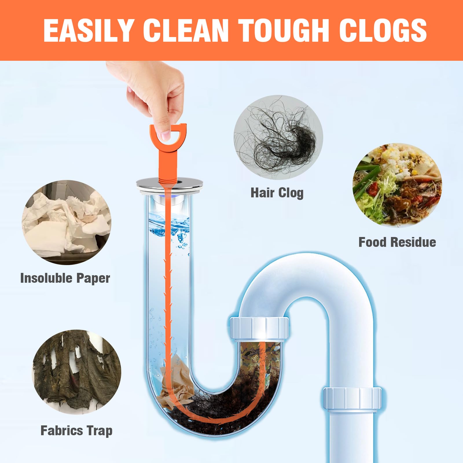 reliahom 10 Pack 27inch Long Drain Clog Remover, Drain Snake Clog Remover Tool Drain Cleaner Hair Clog Remover Sink Snake Drain Hair Catcher for Shower Kitchen Sink Bathroom Tub Sewer