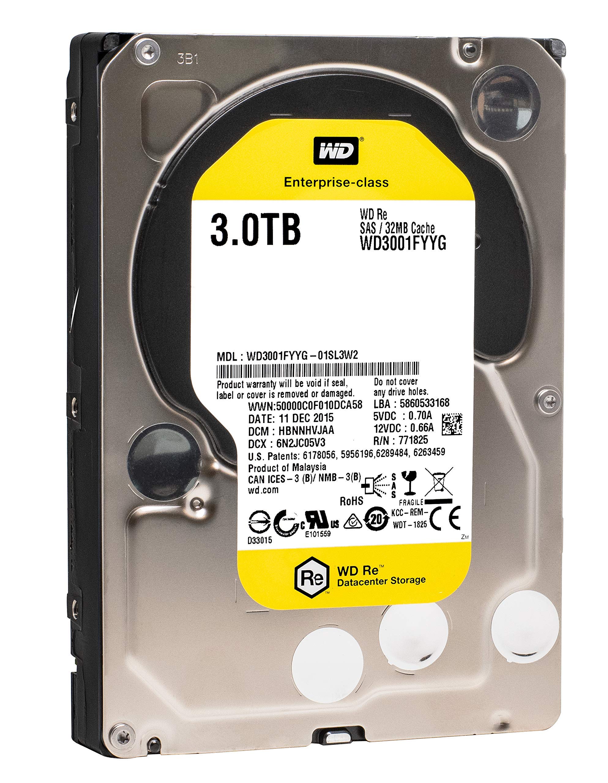 WD Re WD3001FYYG 3TB 7.2K RPM SAS 6 Gb/s 32MB Cache 3.5 inches Internal Hard Drive (Renewed)