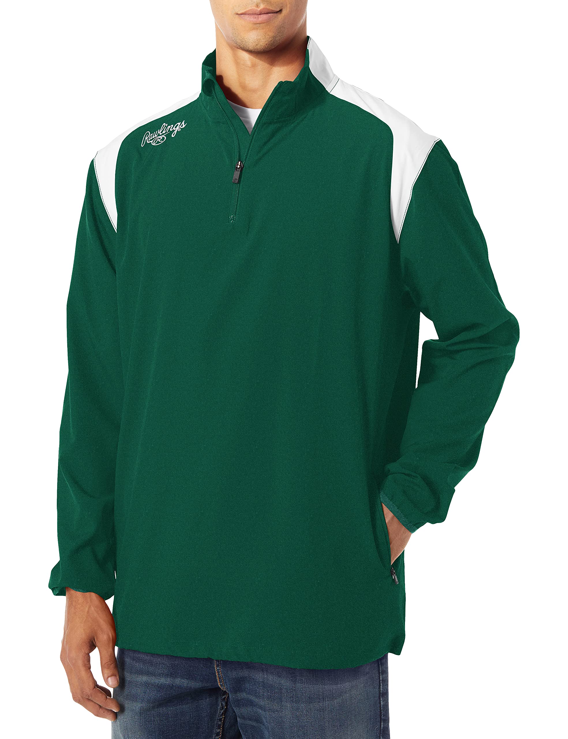 Rawlings Baseball Adult Men's Coaches Batting Practice Long Sleeve Quarter-Zip Jacket, Navy, Large