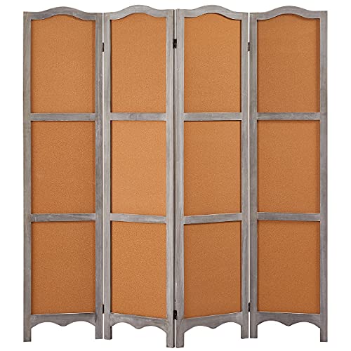 RHF 5.10 Ft Tall Wood Room Divider Folding Screens Panel, Divider & Room Dividers, Note Board Panels Folding Privacy Screens for Bedroom, Living Room, Office, Restaurant (4 Panel, Gray)